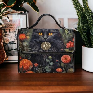 Dark Cottage Goth Witchy Cat and Floral Satchel, Dark Cottagecore Black ...