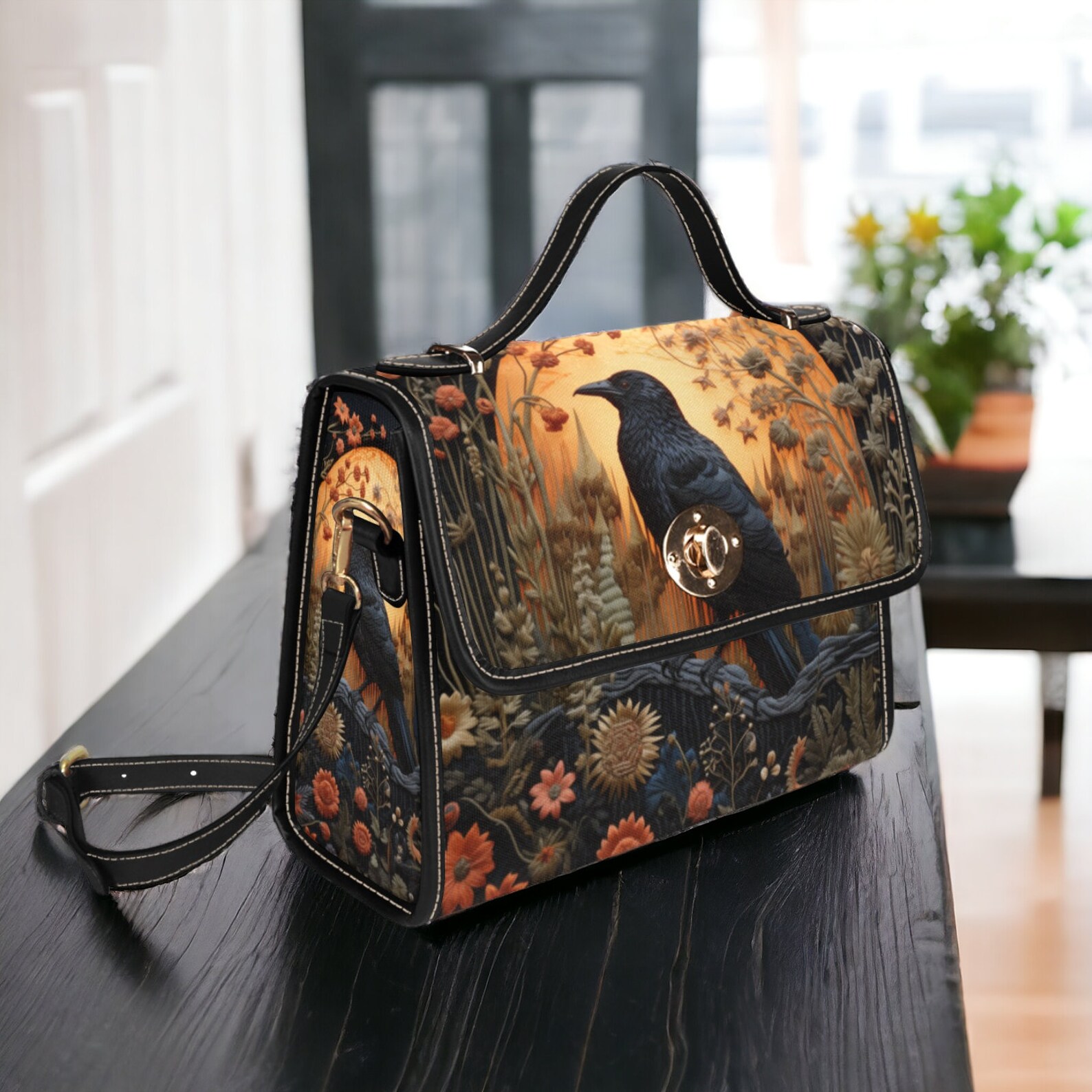 Dark Cottage Goth Faux-embroidery Crow Satchel, Dark Cottagecore Raven ...
