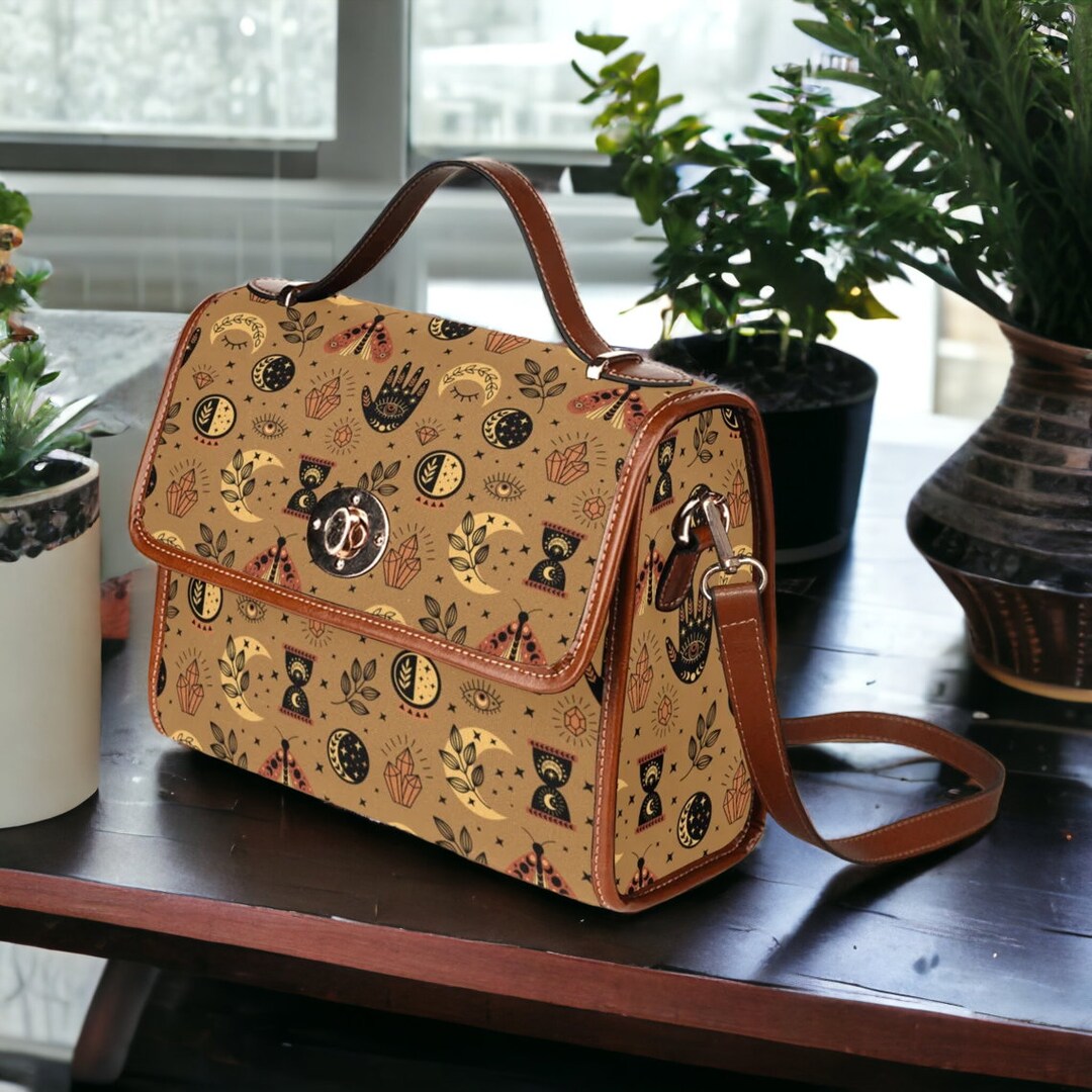 Cottagecore Witch Canvas Satchel Bag, Cute Boho Witchy Symbols Cross ...