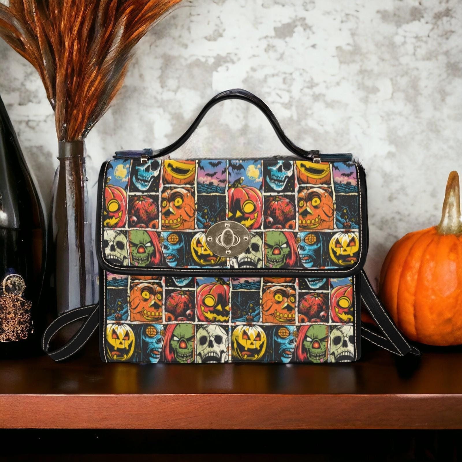 Halloween Theme Handbag, Horror Comics Cross Body Bag, Campy Horror ...