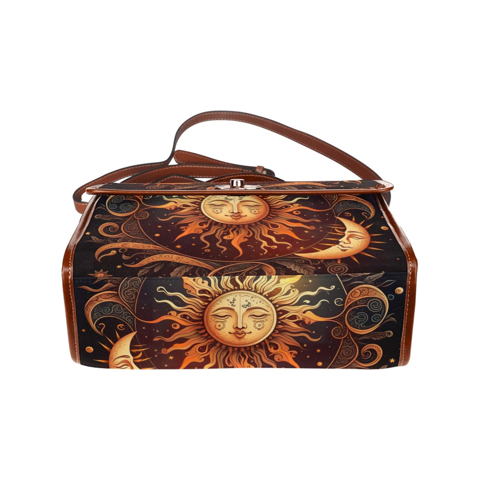 Dark Boho Sun & Moon Canvas Satchel Bag, Dark Celestial Sun Moon Bag ...