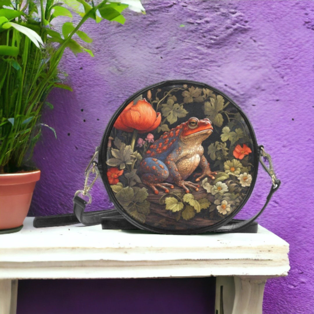 Goblincore Toad and Flowers Cross Body Bag, Fairycore Toad Vegan Round ...