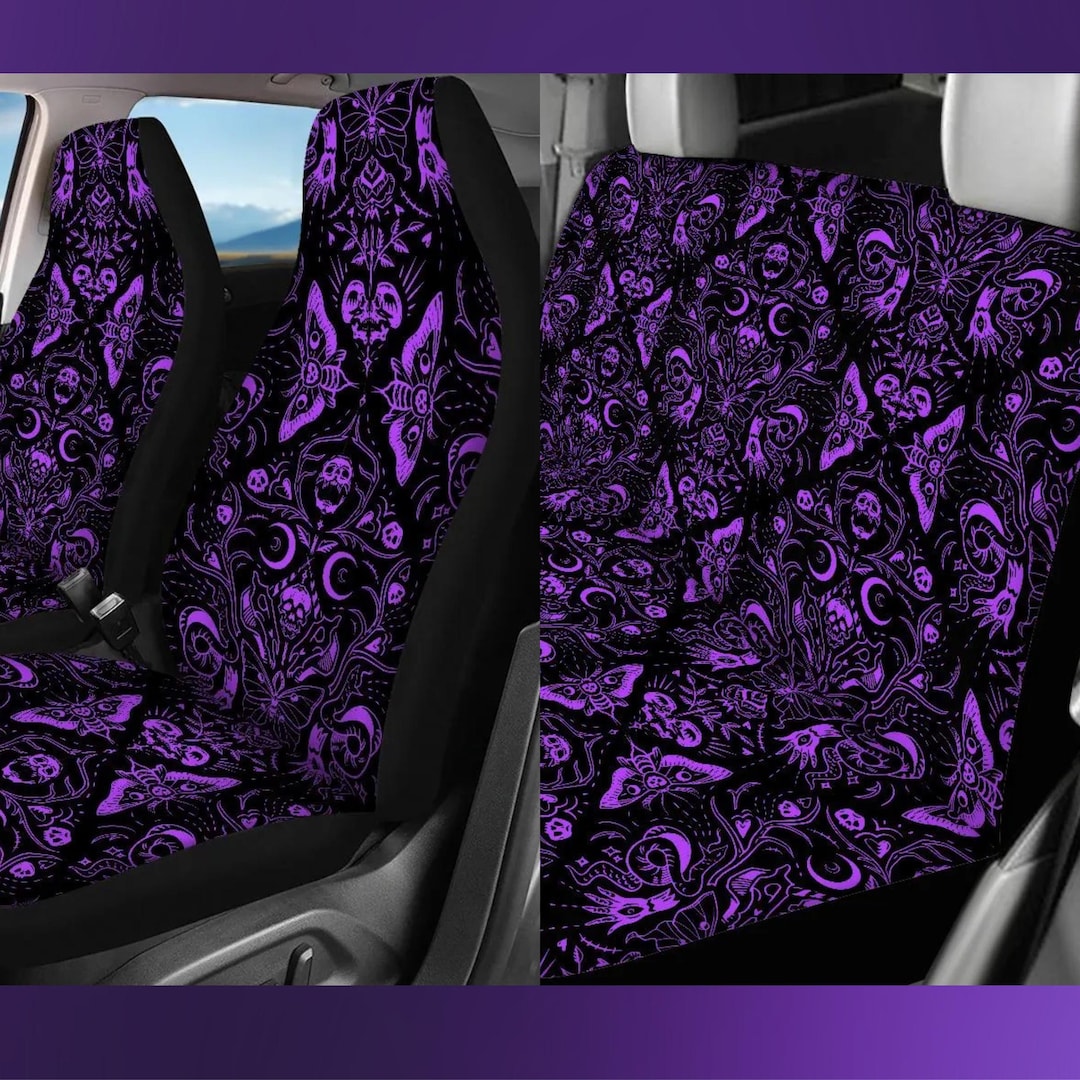 Gothic Car Seat Covers, Skulls Moths Car Seat Covers Set, Front and ...