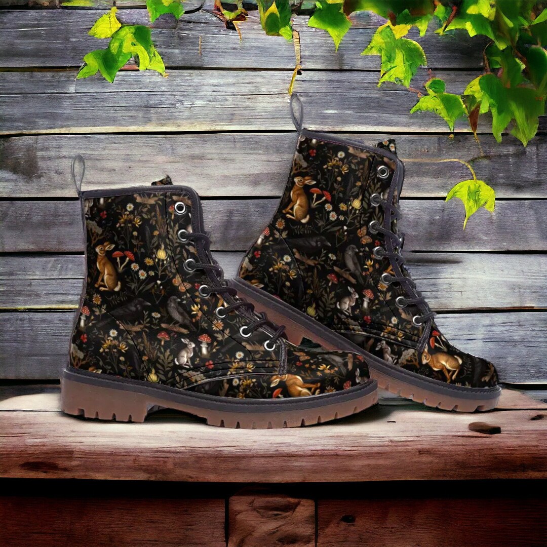 Dark Enchanted Forest Vegan Combat Boots, Goblincore Boots, Forestcore ...