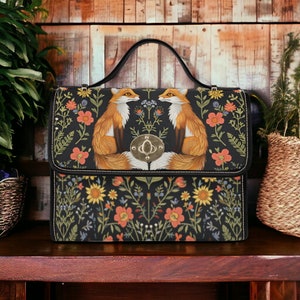 Faux-embroidered Twin Foxes Flowers Handbag & Clutch Wallet Set, Boho ...