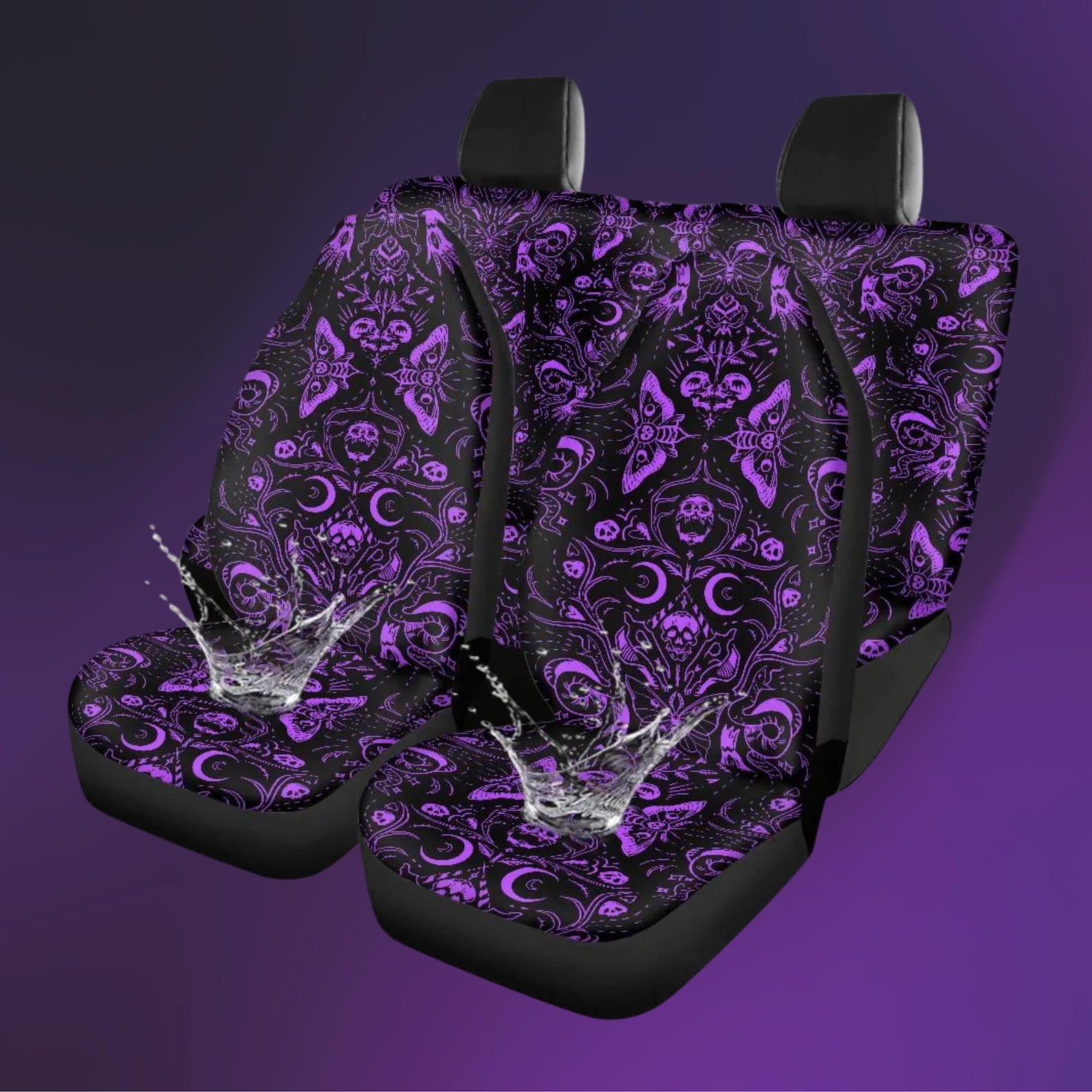 Gothic Car Seat Covers, Skulls Moths Car Seat Covers Set, Front and ...