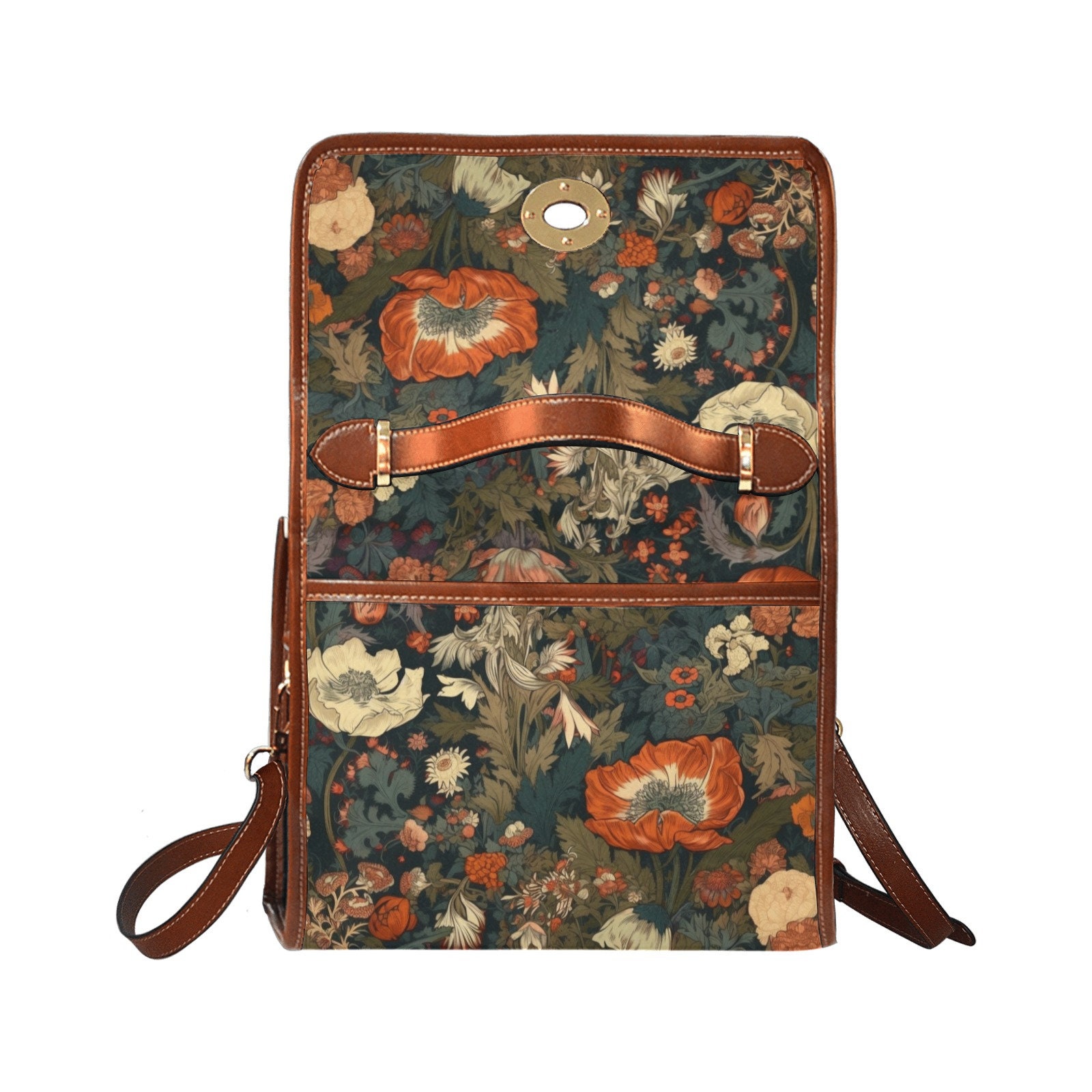 Boho Retro Floral Canvas Satchel, Boho Orange Cream Floral Satchel ...