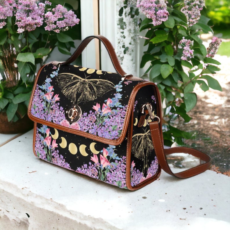 Witch Satchel Bag, Celestial Gold Luna Moth & Lilacs Cross Body Bag ...