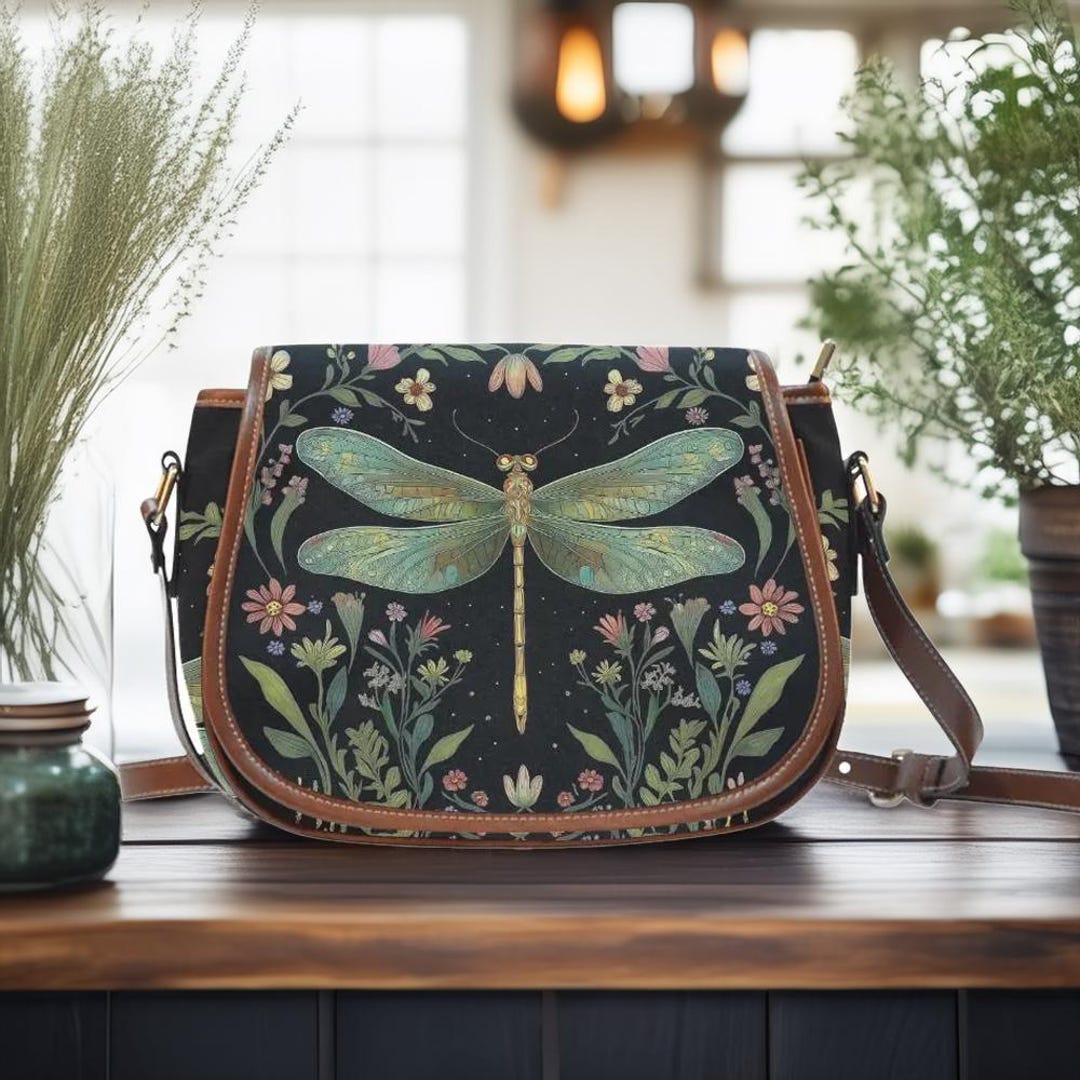 Dragonfly Crossbody Bag, Witchy Dragonfly Saddlebag, Botanical ...
