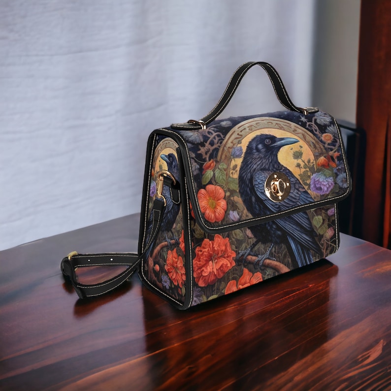Dark Cottage Goth Witchy Crow and Floral Satchel, Dark Cottagecore Crow ...