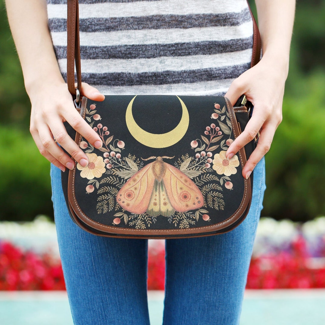 Mystical Moth Moon Saddle Bag Purse, Dark Cottagecore Cross-body Bag ...