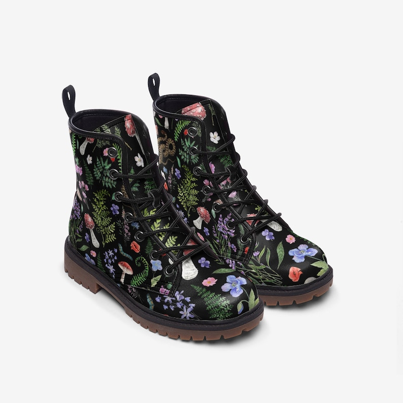 Forestcore Boots, Woodland Mushrooms Combat Boot, Vegan Combat Boots ...