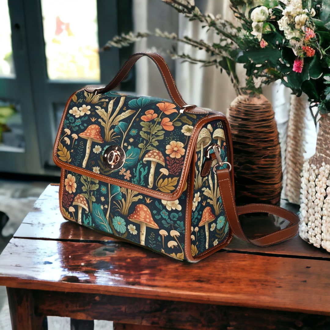 Boho Botanical Mushrooms Canvas Satchel, Boho Forest Mushrooms ...