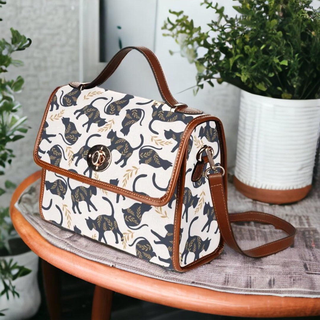 Boho Cottagecore Witchy Canvas Satchel Bag, Boho Cats Motif Purse ...