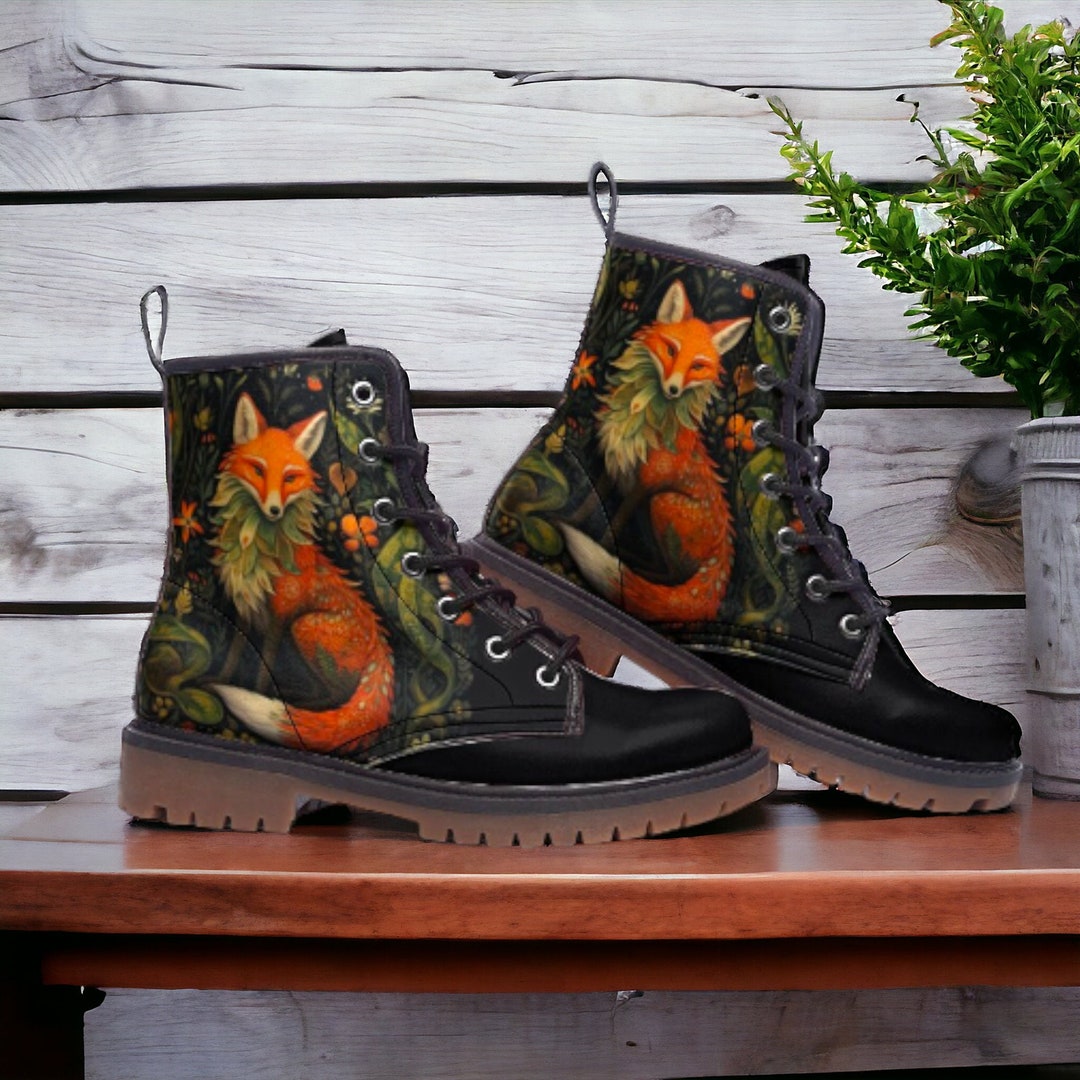Fox Vegan Combat Boots, Magic Story Fables Forestcore Fox Boots,dark ...