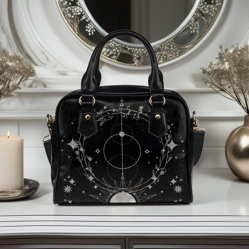 Celestial Black Vegan Faux-leather Purse, Witchy Gothic Top Handle and ...