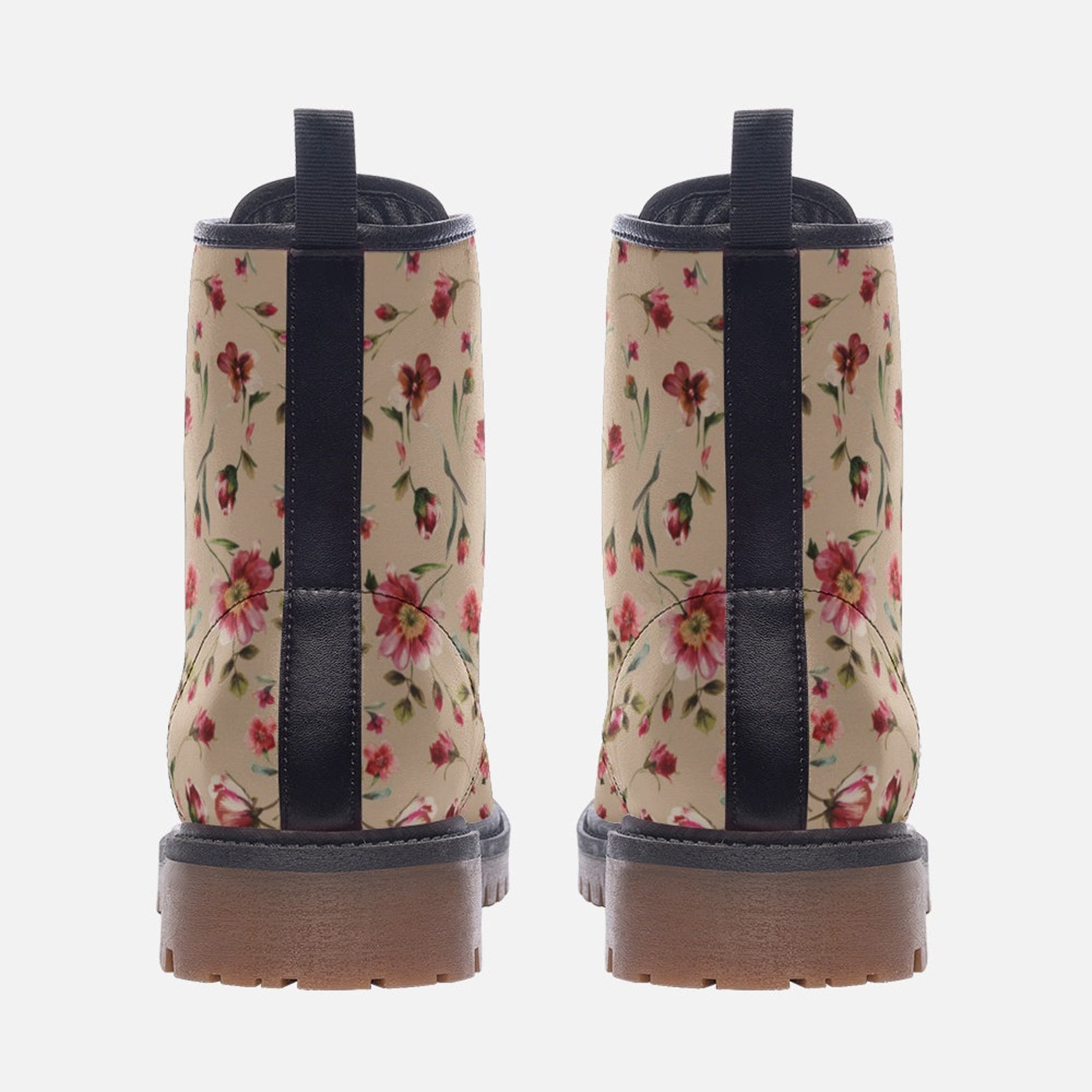 Cottage Floral Vegan Boots, Boho Witchy Pink Floral Boots, Wildflower ...