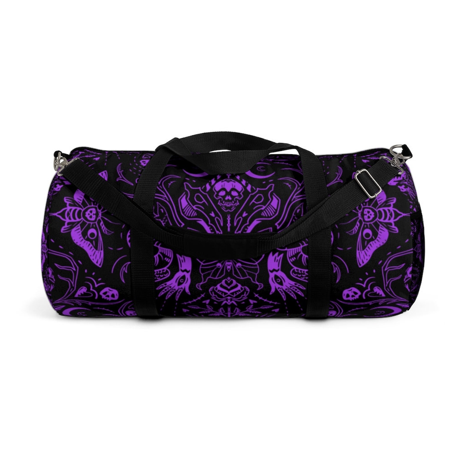 Violet Goth Duffel Bag, Witchcore Clothing, Goth Skulls Moths Duffel ...