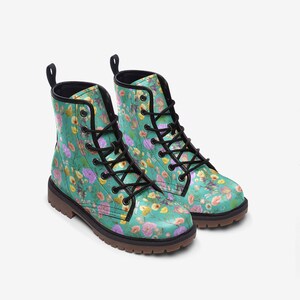 Cottage Floral Vegan Boots, Boho Garden Floral Boots, Wildflower Combat ...