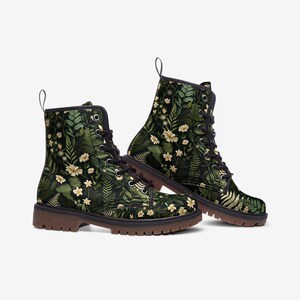 Dark Forest Ferns & Flowers Vegan Boots, Cottagecore Combat Boots, Dark ...