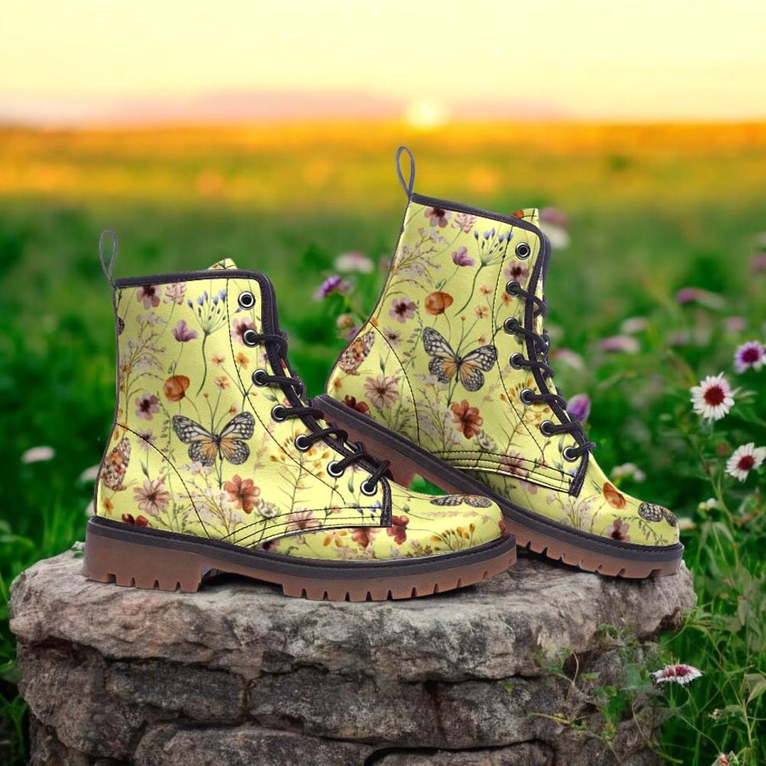 Wildflower Garden Boots, Cottagecore Wildflower & Butterflies Boots ...