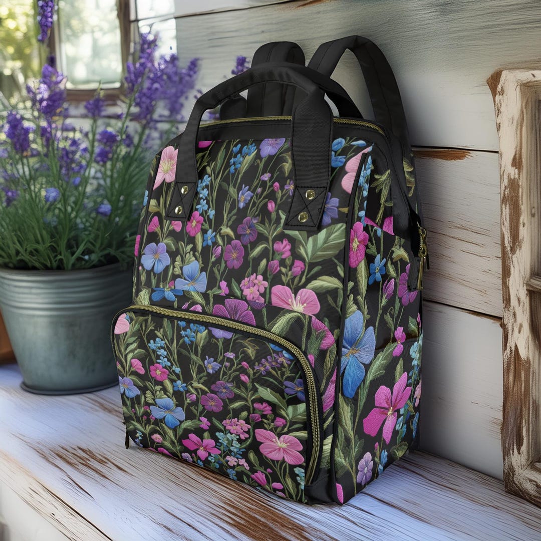 Dark Cottagecore Faux-embroidery Garden Floral Multifunctional Diaper ...
