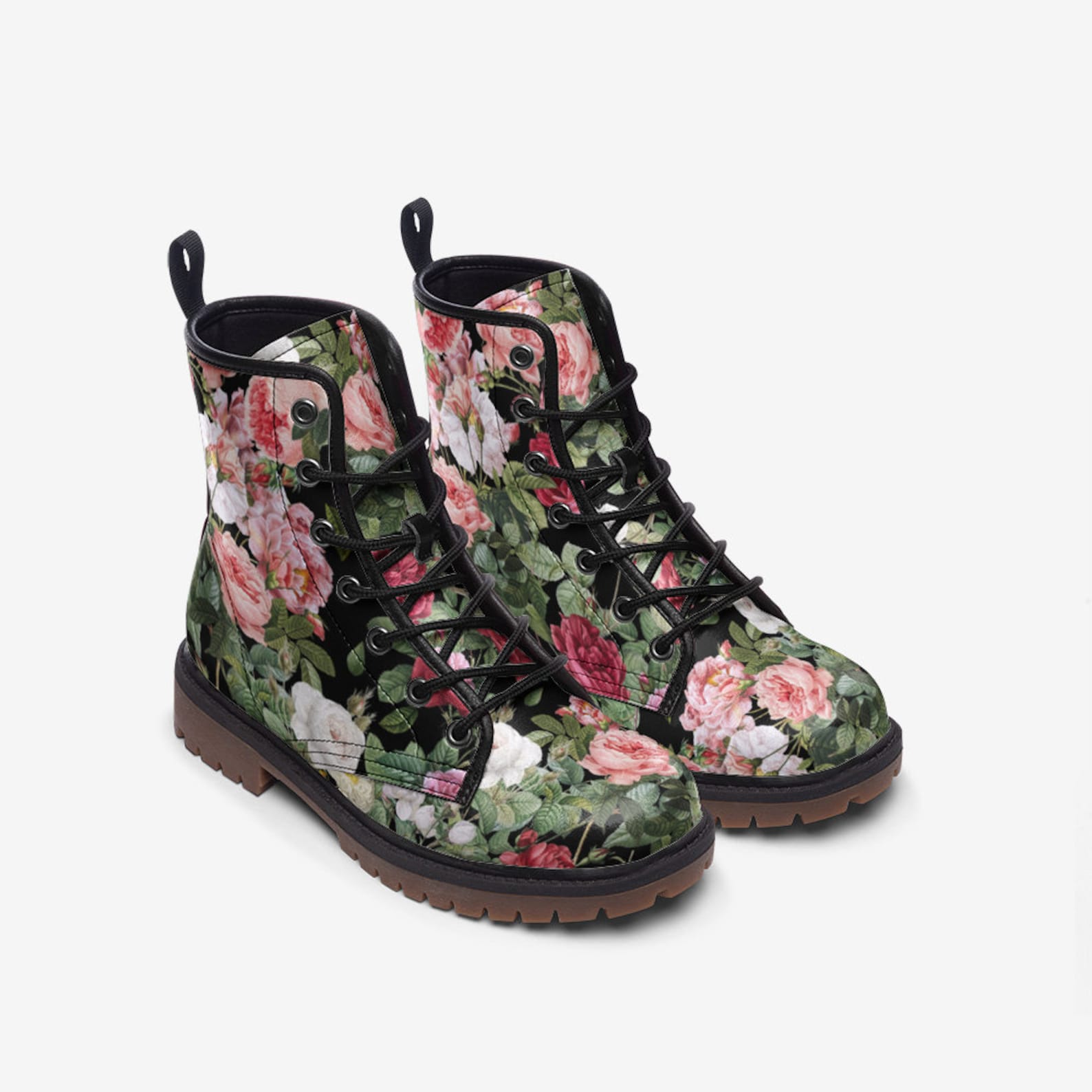 Vintage Pink Roses Floral Vegan Combat Boots Vintage Rose - Etsy