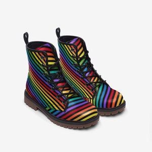 Rainbow Boots, Rainbow Stripes Vegan Leather Combat Boots, Pride Boots ...