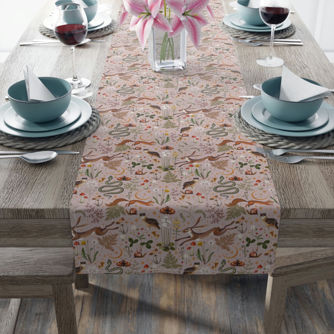 Magic Forest Taupe Table Runner, Cottagecore Fairy Forest Table Runner ...