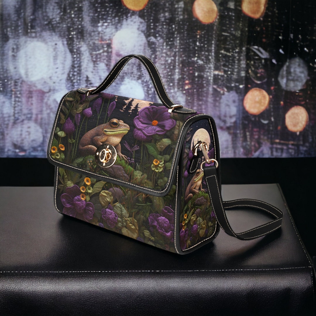 Faux-embroidered Toad and Floral Handbag, Boho Cottagecore Witchy Frog ...