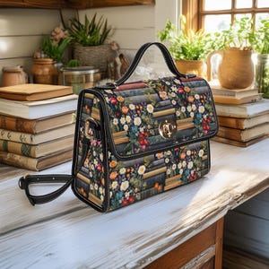 Cottage Books Satchel Purse, Witchy Crossbody Bag With Books ...