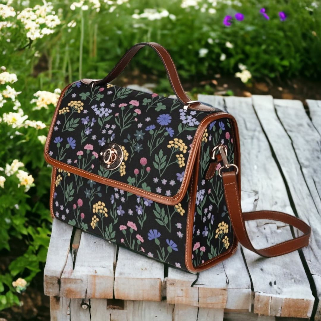 Cottagecore Floral Canvas Satchel: Vegan Leather Crossbody Bag - Etsy