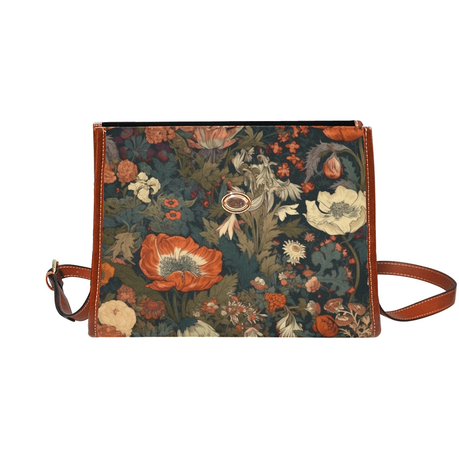 Boho Retro Floral Canvas Satchel, Boho Orange Cream Floral Satchel ...