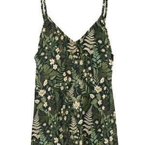 Dark Cottagecore Maxi Dress, Dark Ferns & Floral Pattern Dress, Forest Ferns Dress, Witchy Maxi ...