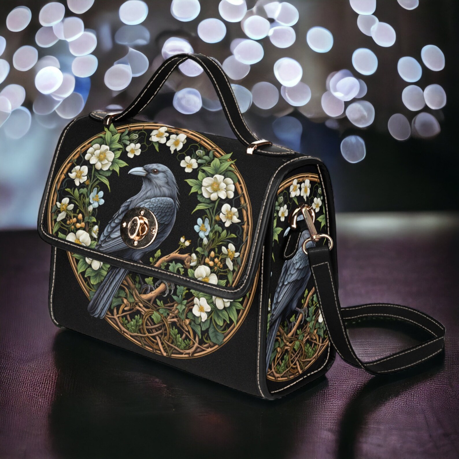 Dark Cottage Goth Witchy Crow and Flowers Satchel, Dark Cottagecore ...