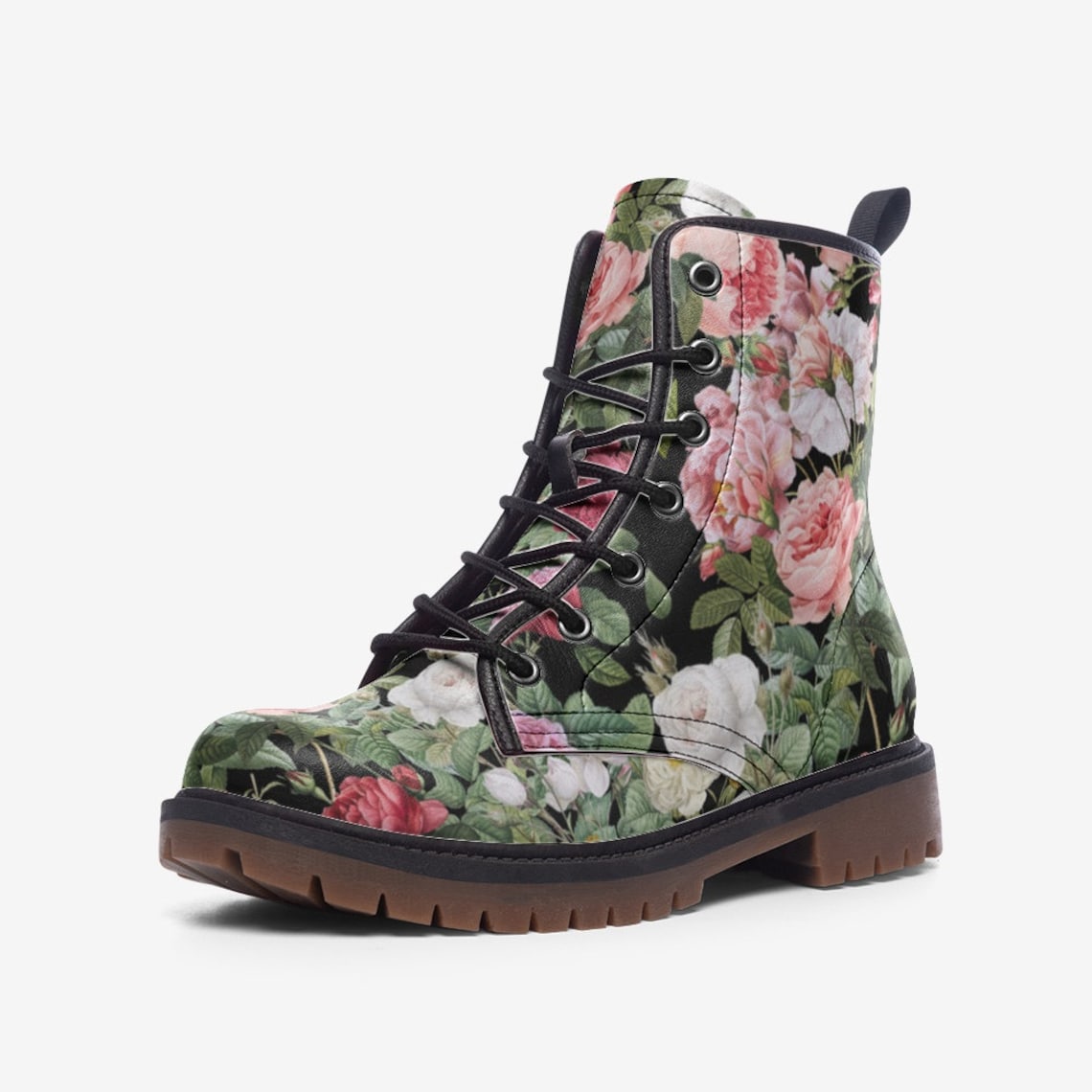 Vintage Pink Roses Floral Vegan Combat Boots Vintage Rose - Etsy