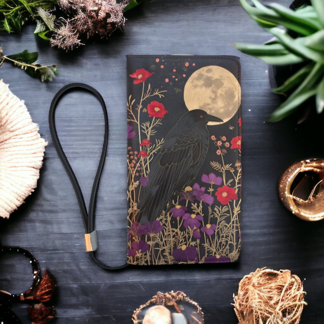 Dark Cottage Goth Witchy Crow & Floral Bag and Clutch Wallet Set, Dark ...