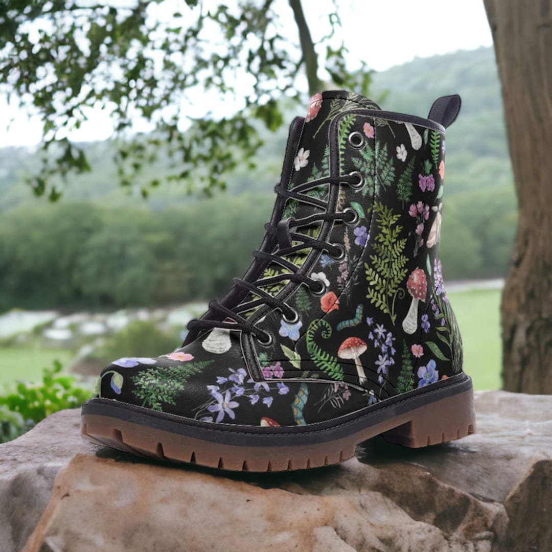 Forestcore Boots, Woodland Mushrooms Combat Boot, Vegan Combat Boots ...