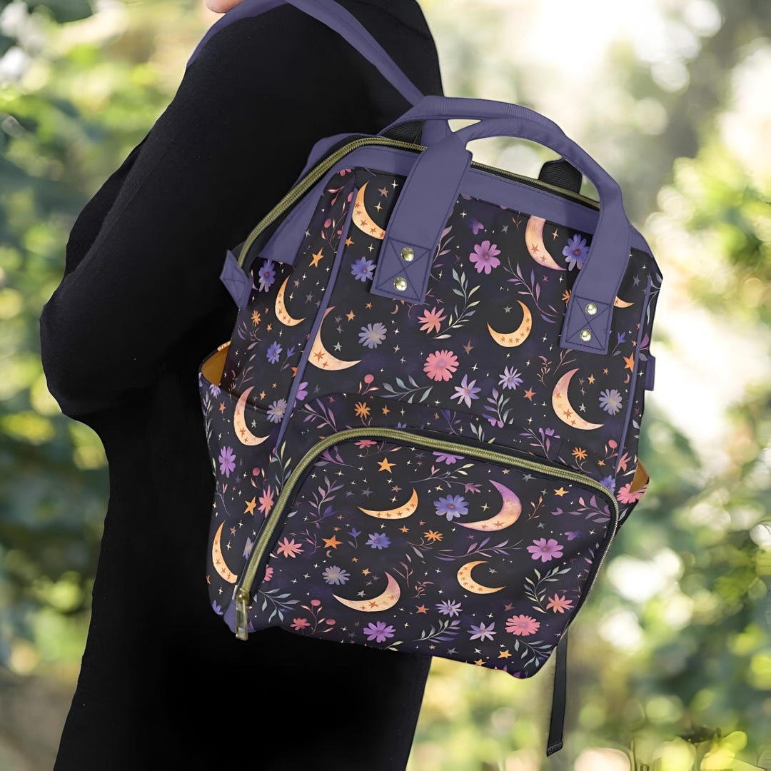 Whimsigoth Laptop Backpack, Celestial Moon Stars Floral School Bag ...