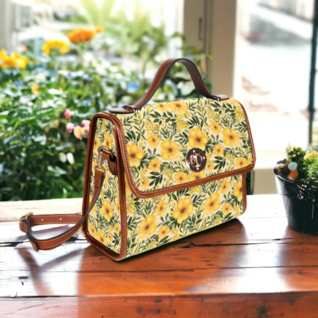 Cottagecore Floral Satchel, Yellow Watercolor Flowers Handbag, Cottage ...