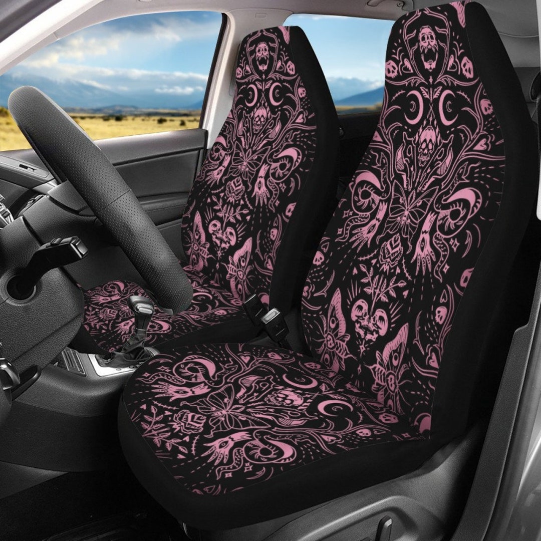 Pastel Gothic Car Seat Covers, Skulls Moths Car Seat Covers Spooky Car ...
