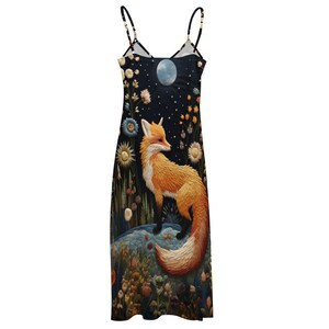 Dark Cottagecore Fox Flowers Moon Maxi Dress, Dark Forestcore Fox Dress ...