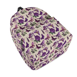 Vintage Naturalist Goblincore Backpack, Purple Nature Birds Mushrooms ...
