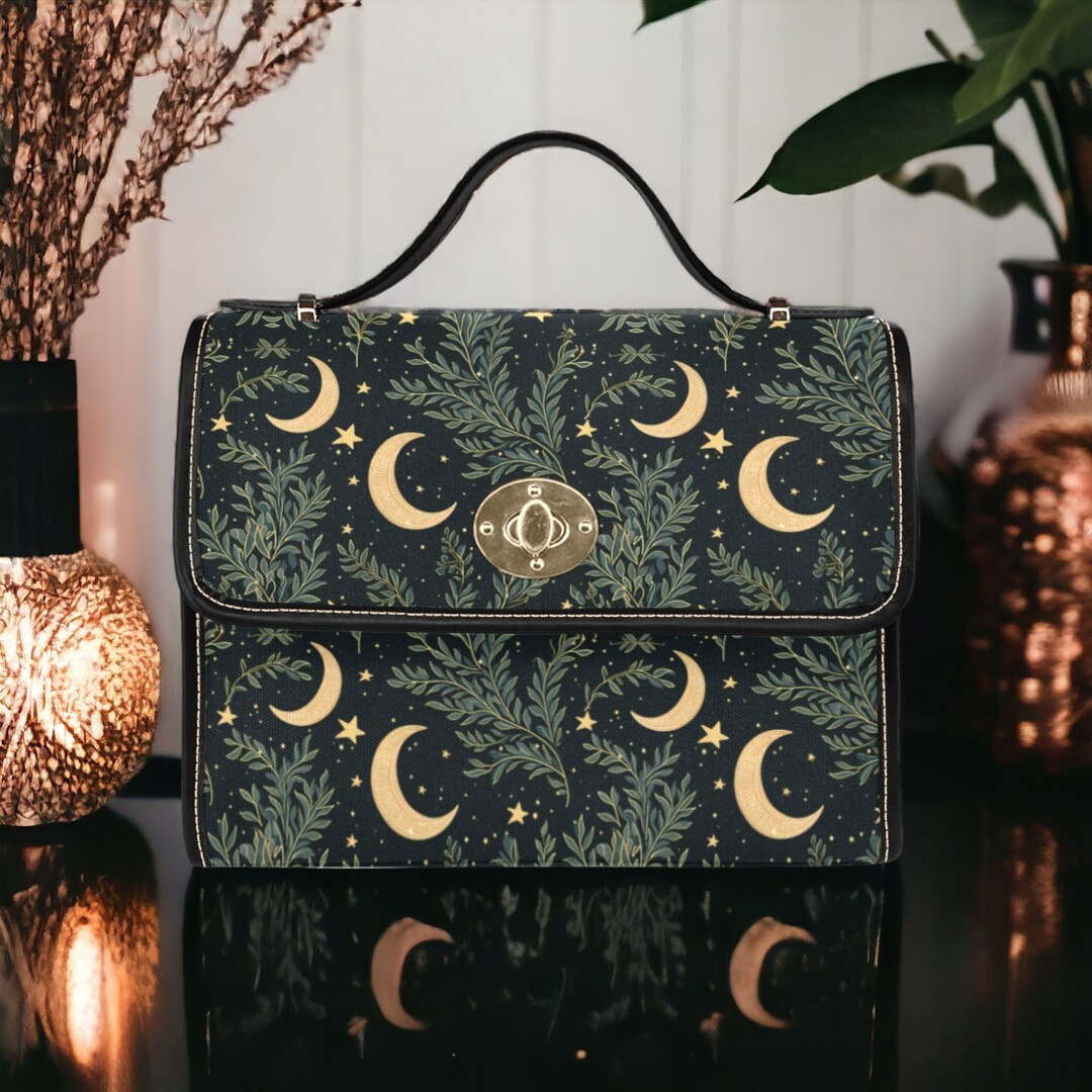 Boho Celestial Forest Fern Moons Witchy Canvas Handbag, Boho Crossbody ...