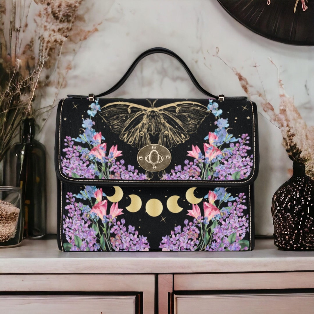 Witch Satchel Bag, Celestial Gold Luna Moth & Lilacs Cross Body Bag ...