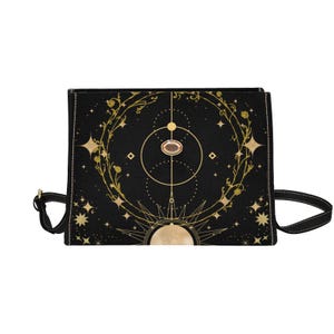 Dark Boho Celestial Canvas Satchel Bag, Celestial Garden Witchy Handbag ...
