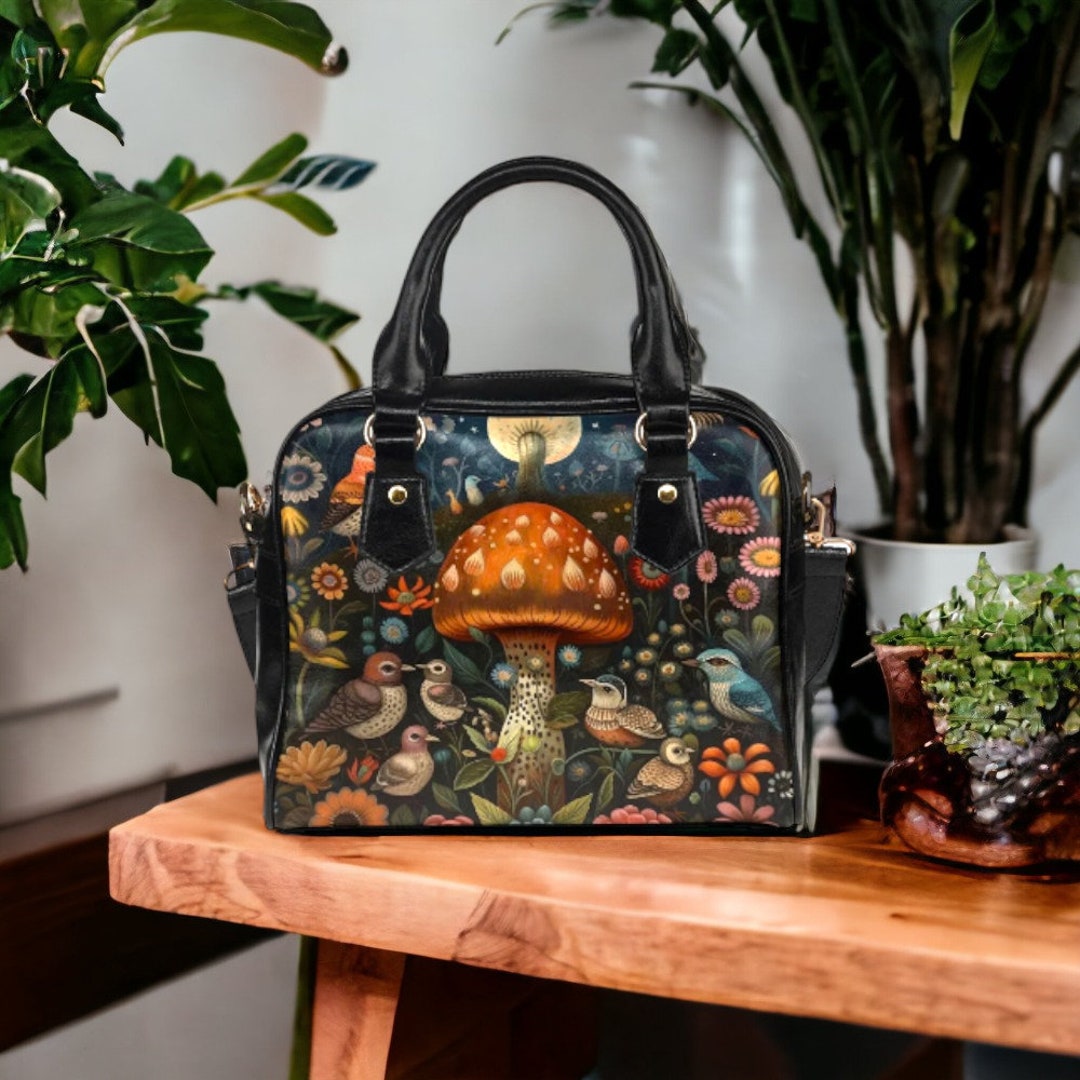 Mushroom Purse, Cottagecore Mushrooms and Birds Purse, Witchy Handbag ...