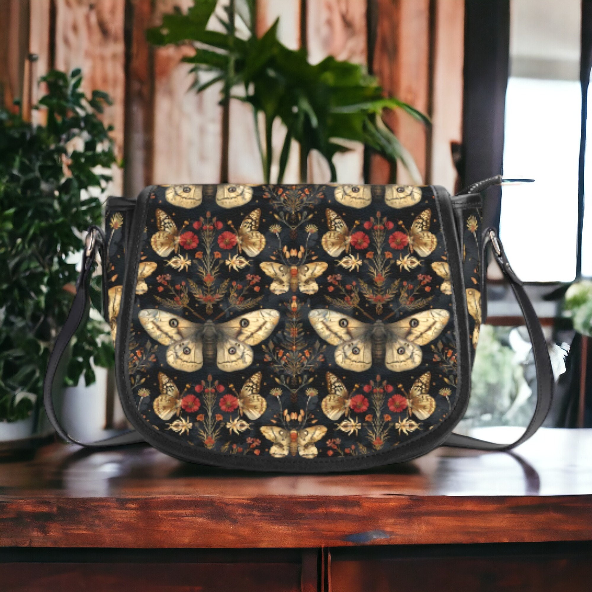 Cottage Goth Moths Garden Saddle Bag, Moth Moon Boho Crossbody Bag ...