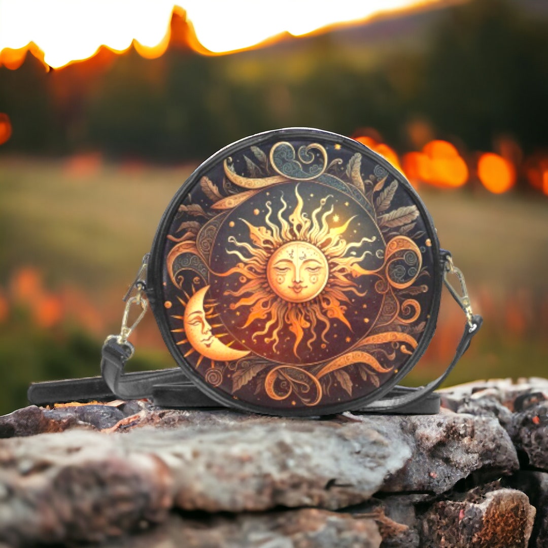 Dark Boho Sun & Moon Round Satchel Bag, Dark Celestial Sun Moon Bag ...
