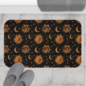 Boho Whimsigoth Medieval Suns Moons Shower Curtain & Bath Mat Set ...